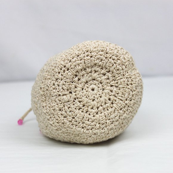 Hand Crafted | Bags | Cream Crocheted Short Top Round Drawstring Pouch ...